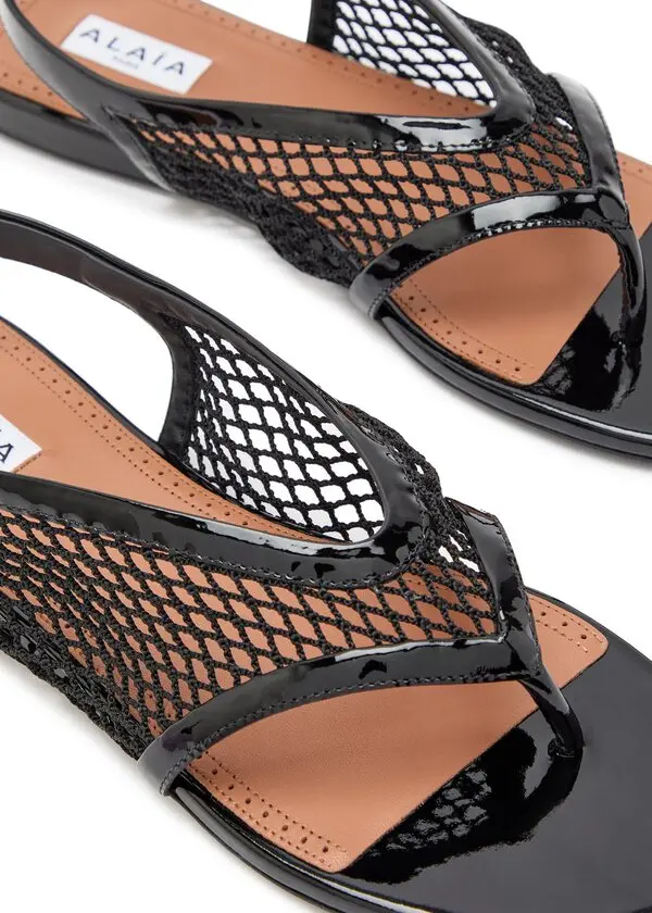 Alaïa Fishnet Patent Leather Thong Sandals