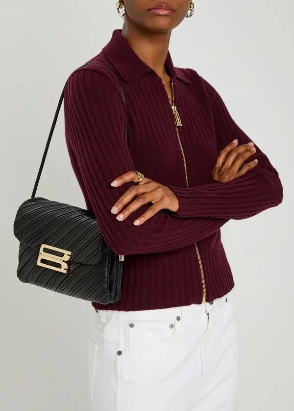 Victoria Beckham Dorian Textured Leather Shoulder Bag - Black