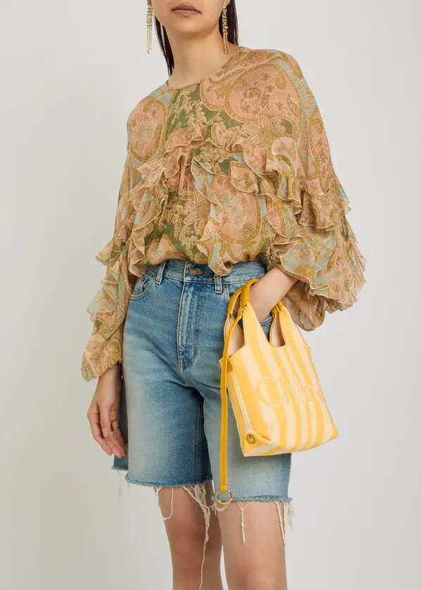 Chloé Striped Logo Jacquard Canvas Tote Bag