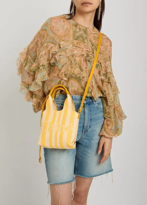 Chloé Striped Logo Jacquard Canvas Tote Bag