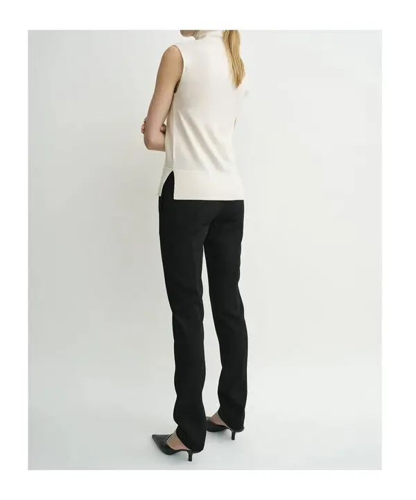 TOTEME High Collar Sleeveless Knitted Top With Side Slits - Natural
