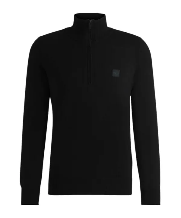 Hugo Boss Logo-patch Zip-neck Sweater - Black
