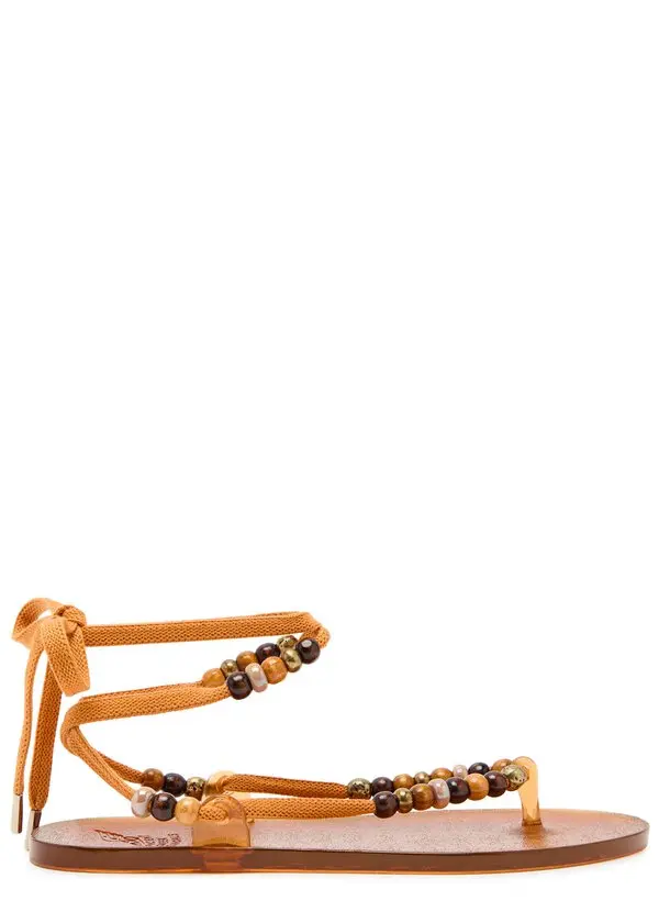 ANCIENT GREEK SANDALS Esther Beaded Jelly Sandals - Camel