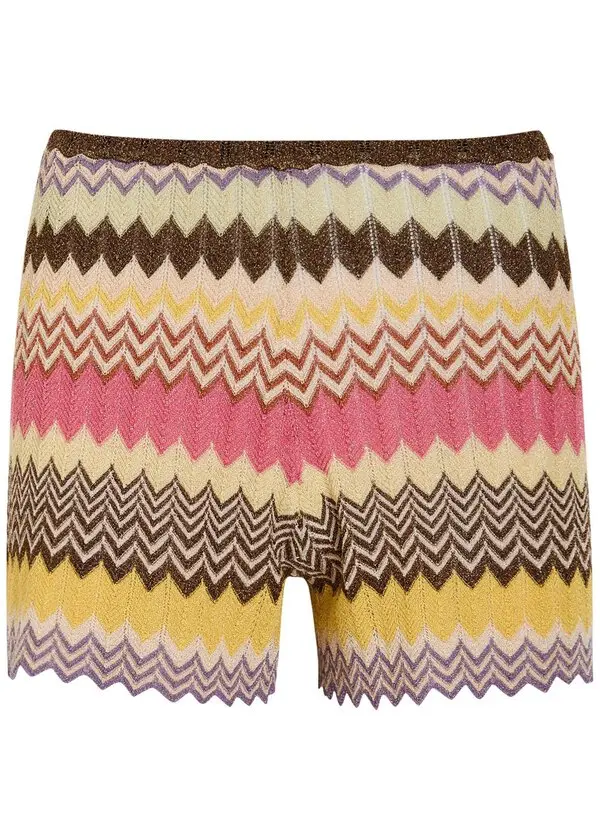 Faithfull The Brand Raya Chevron Pointelle Metallic-knit Shorts - Stripe