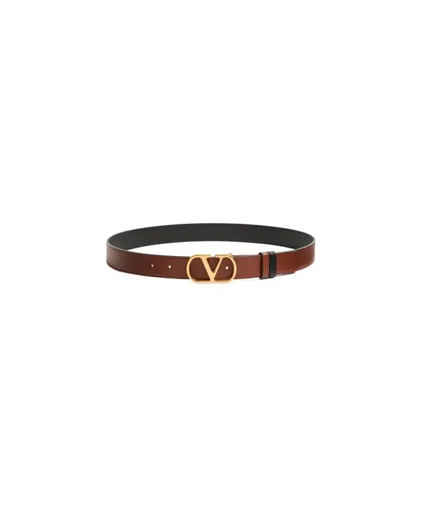 Valentino Garavani Vlogo Signature Reversible Shiny Calfskin Belt 30mm - Brown