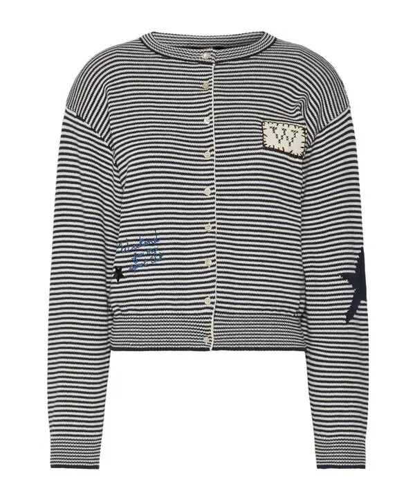 Max Mara Striped Cardigan With Applique Detail - Navy Blue