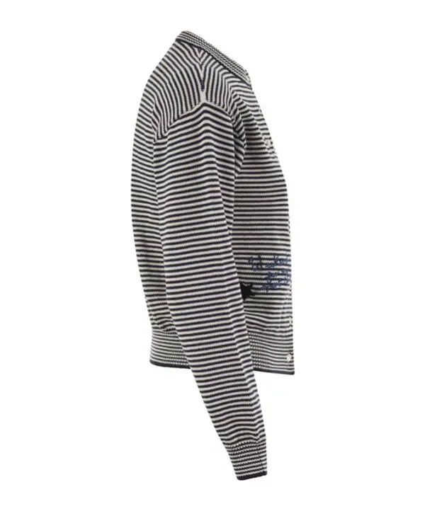 Max Mara Striped Cardigan With Applique Detail - Navy Blue