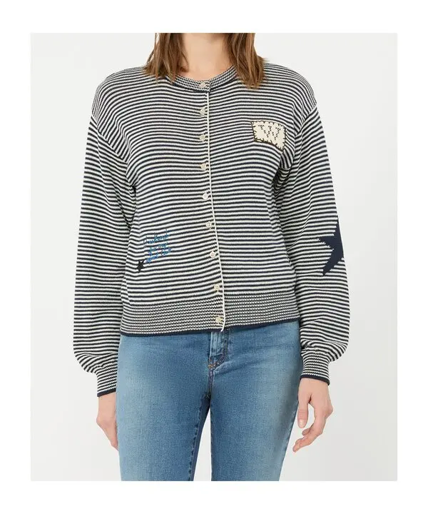 Max Mara Striped Cardigan With Applique Detail - Navy Blue