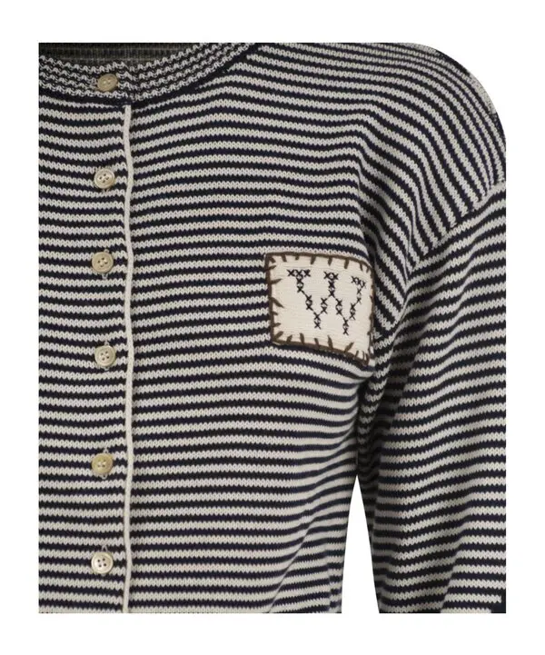 Max Mara Striped Cardigan With Applique Detail - Navy Blue
