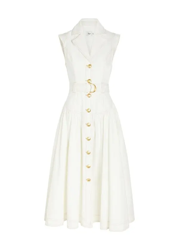 Aje Belted Denim Midi Shirt Dress - Ivory