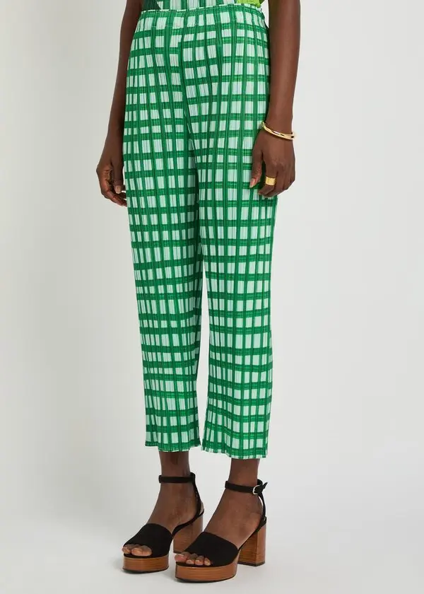 Issey Miyake Gingham Pleated Cropped Trousers