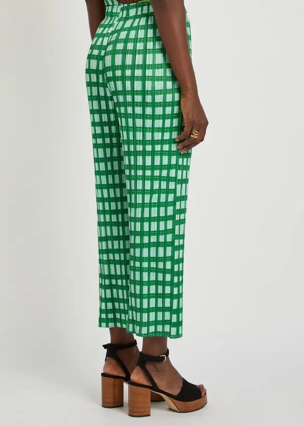 Issey Miyake Gingham Pleated Cropped Trousers