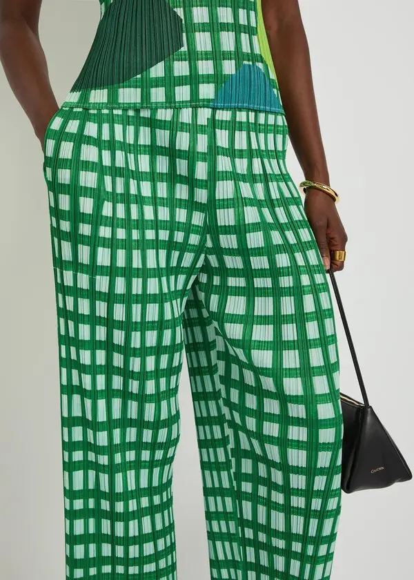 Issey Miyake Gingham Pleated Cropped Trousers