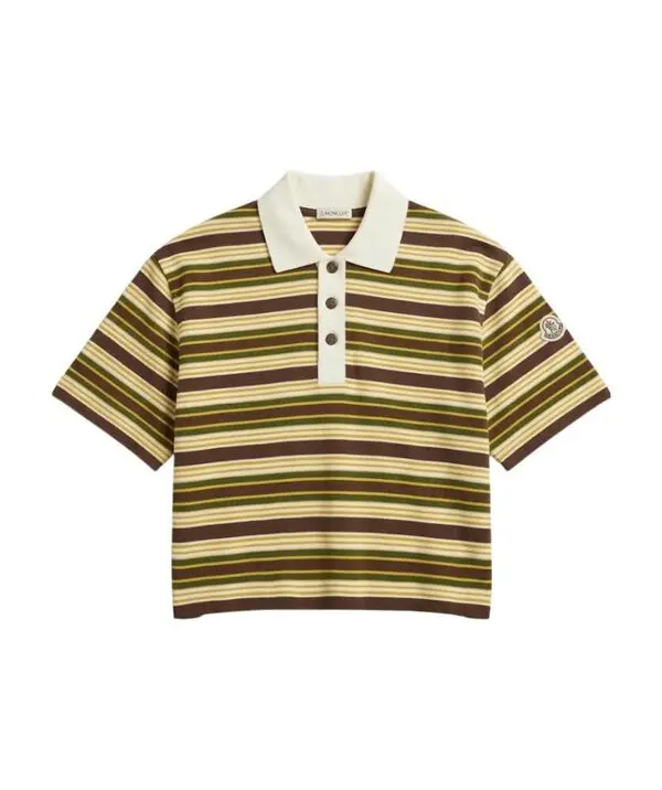 Moncler Striped Cropped Polo Shirt - Black