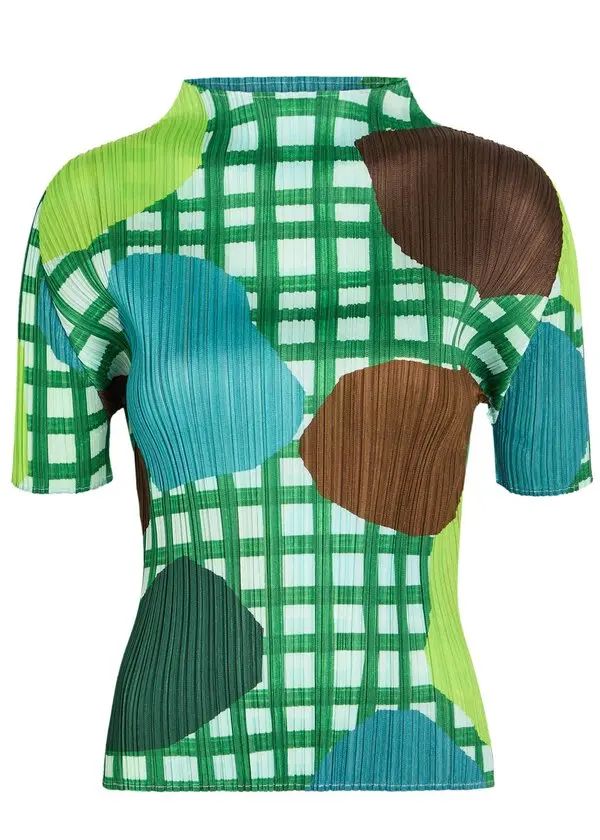 Issey Miyake Printed Pleated Woven Top - Light Brown