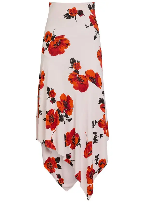 Alaïa Floral-print Asymmetric Jersey Midi Skirt - Red