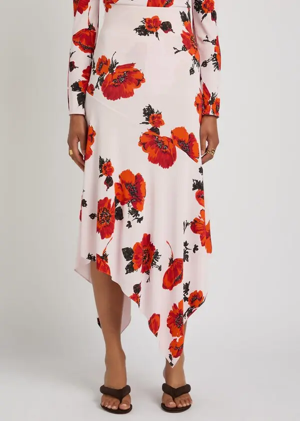Alaïa Floral-print Asymmetric Jersey Midi Skirt