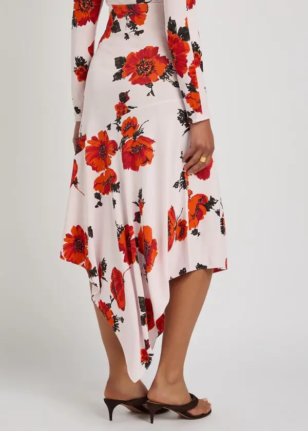Alaïa Floral-print Asymmetric Jersey Midi Skirt