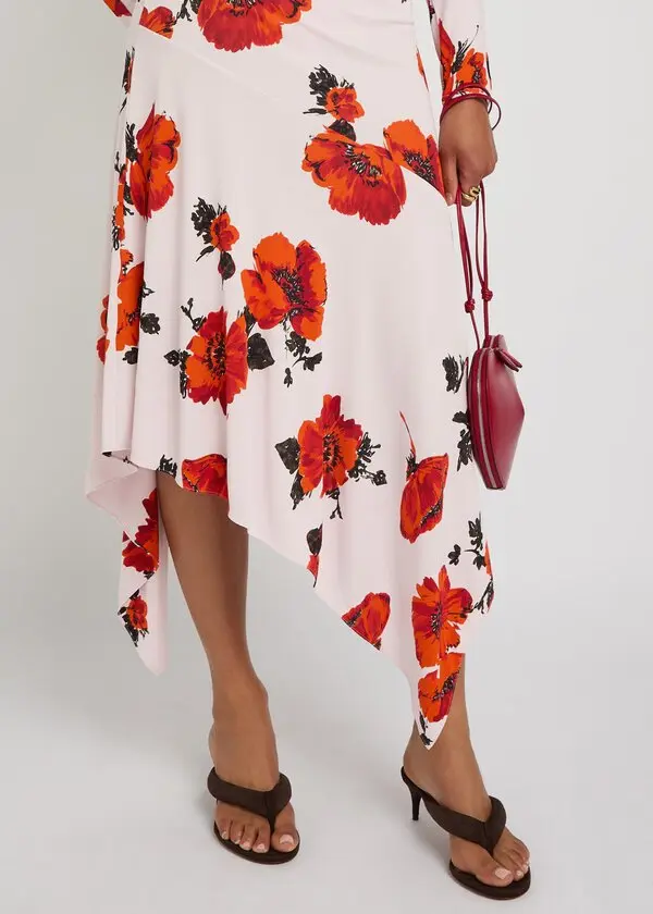 Alaïa Floral-print Asymmetric Jersey Midi Skirt