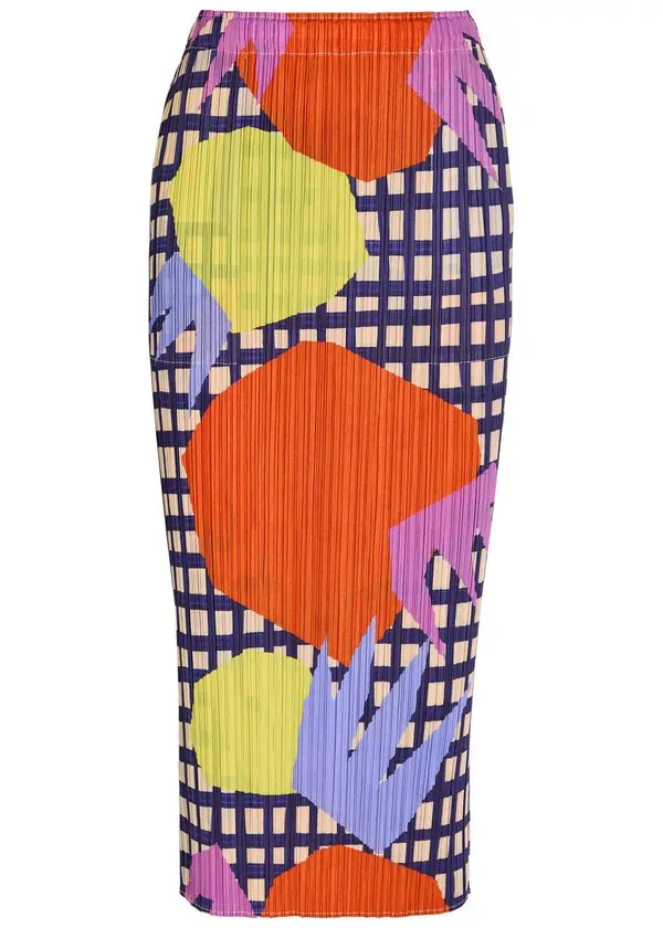 Issey Miyake Printed Pleated Woven Midi Skirt - Red