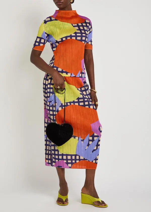 Issey Miyake Printed Pleated Midi Skirt