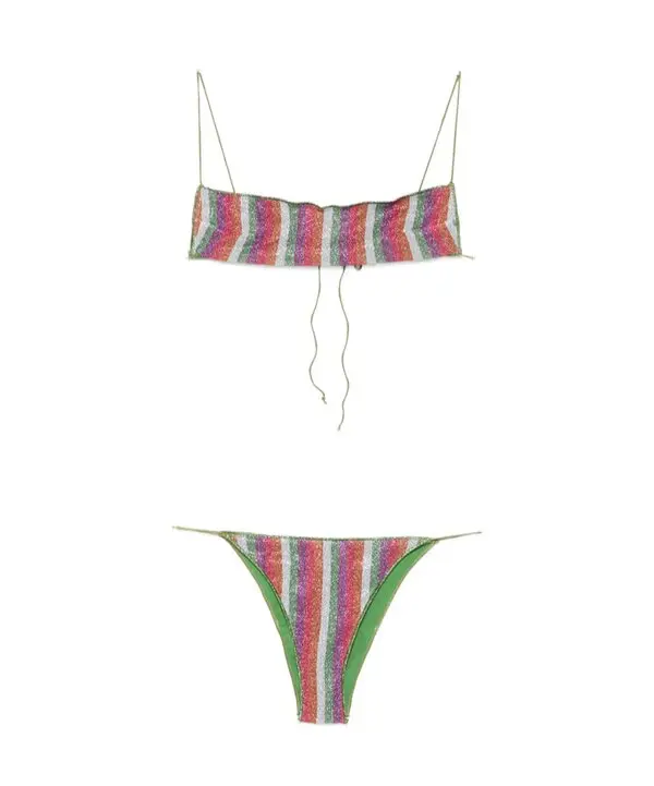 Oseree Two-piece Striped Bikini Set - Rose
