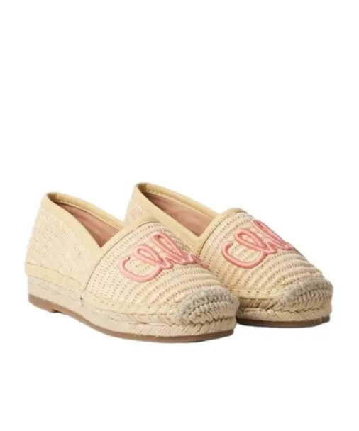 Chloé Logo Embroidered Raffia Espadrilles