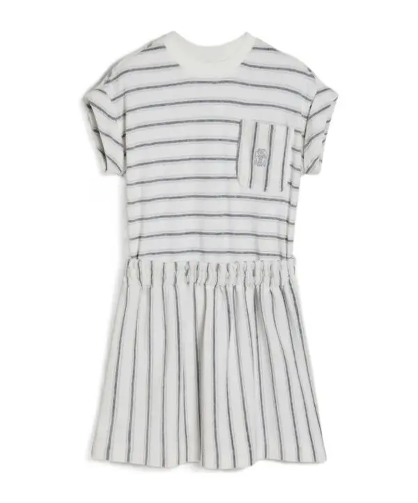 Brunello Cucinelli Striped Jersey Dress With Pocket - Light Gray