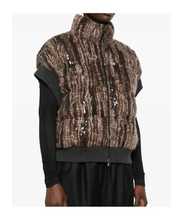 Brunello Cucinelli High-necked Sleeveless Cotton Coat