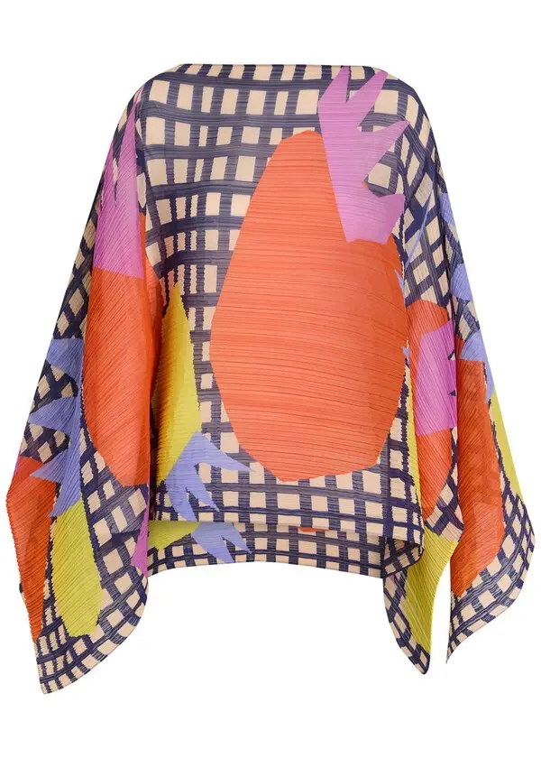 Issey Miyake Printed Pleated Woven Stole - Red