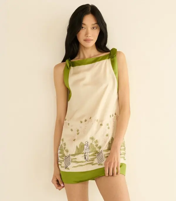 DÔEN Billie Silk Twill Mini Dress With Tennis Embroidery
