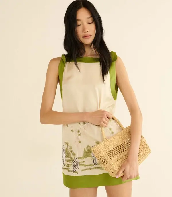 DÔEN Billie Silk Twill Mini Dress With Tennis Embroidery