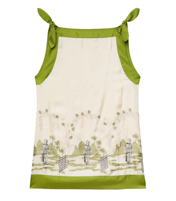 DÔEN Billie Silk Twill Mini Dress With Tennis Embroidery