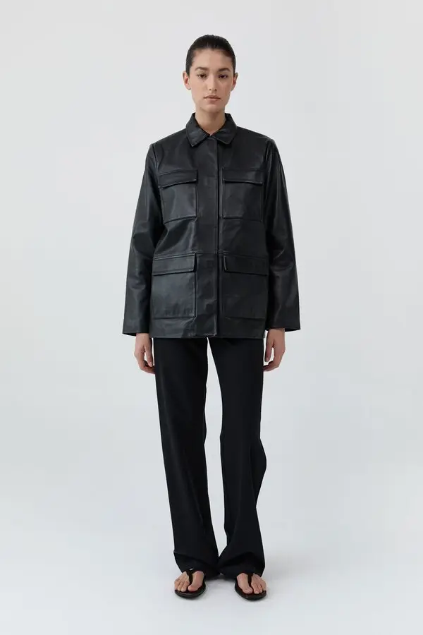 ST. AGNI Pre-order: Four Pocket Leather Jacket - Black