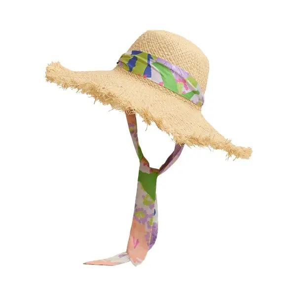 LOST PATTERN Frida's Garden Raffia Hat With Ribbon Tie - Orange