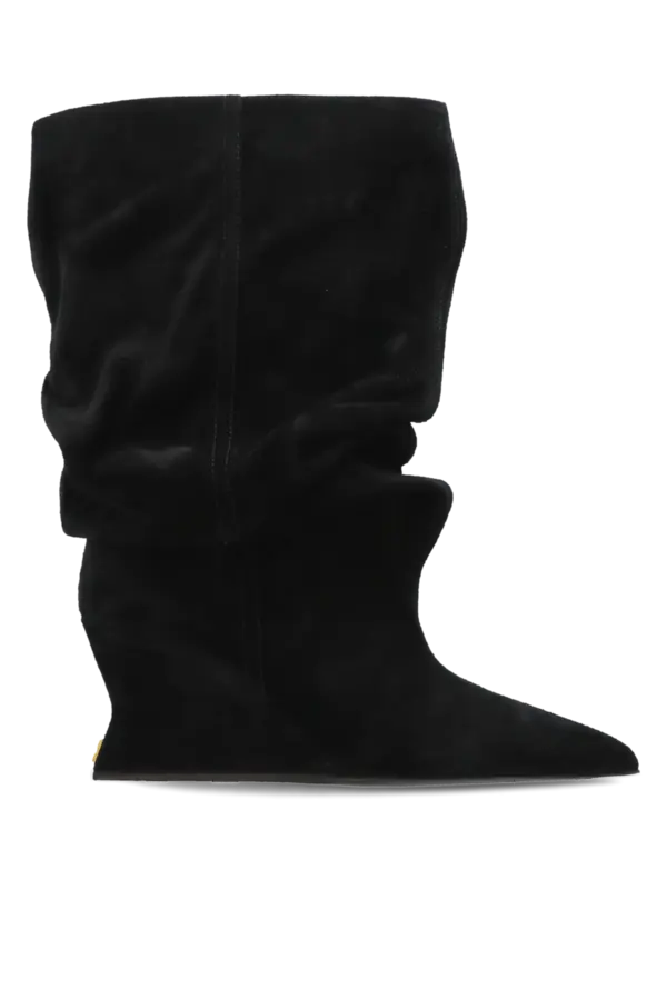 Balmain Suede Wedge Ankle Boots - Black