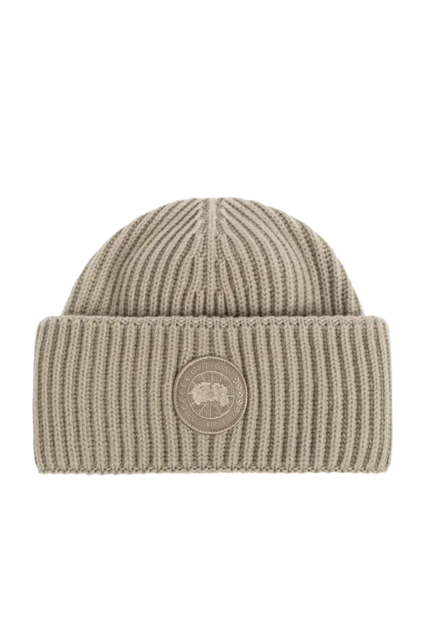 Canada Goose Wool Beanie With Logo Patch - Beige