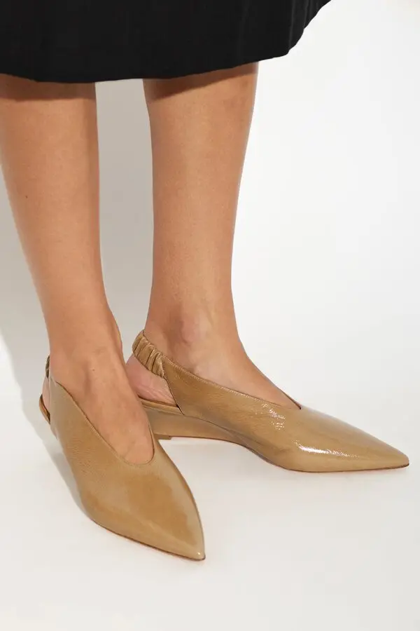 ODISSI Leather Pointed Toe Wedge Slingback Shoes