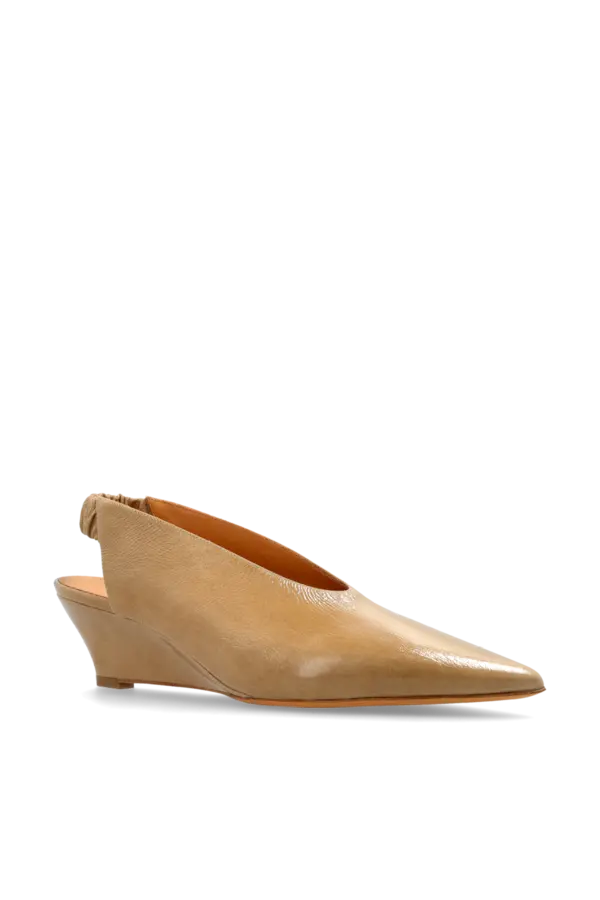 ODISSI Leather Pointed Toe Wedge Slingback Shoes