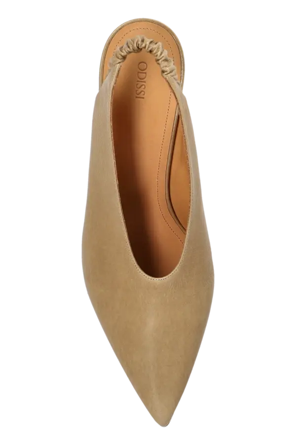 ODISSI Leather Pointed Toe Wedge Slingback Shoes