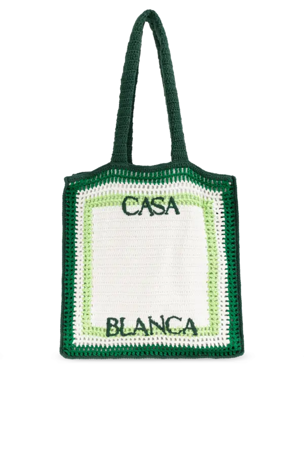 Casablanca Crocheted Bag With Logo - Cream