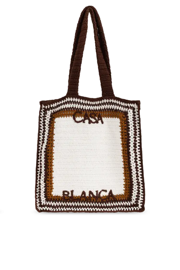 Casablanca Crocheted Bag With Logo - Cream