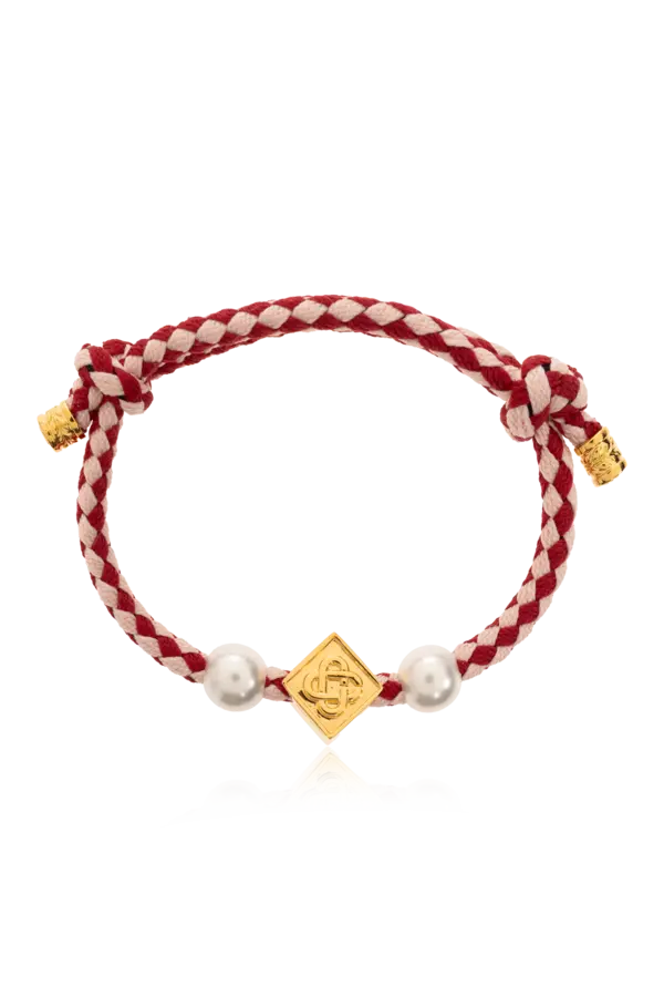 Casablanca Pearl And Gold Accent Cord Bracelet - Red