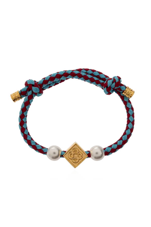 Casablanca Braided Cord Bracelet With Pearls And Gold-tone Detail - Blue