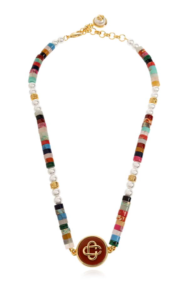 Casablanca Medallion Necklace With Gemstones And Pearls - Multicolour