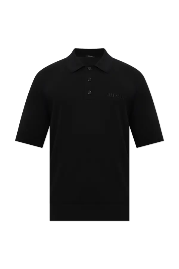 Balmain Polo With Embroidered Logo - Black