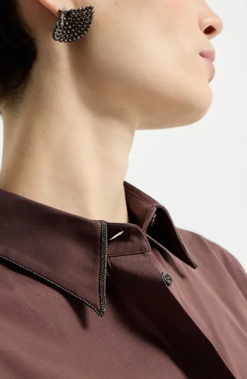 Brunello Cucinelli Stretch Cotton Poplin Shirt With Embellished Collar - Grape