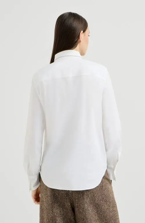 Brunello Cucinelli Stretch Cotton Poplin Shirt With Embellished Collar