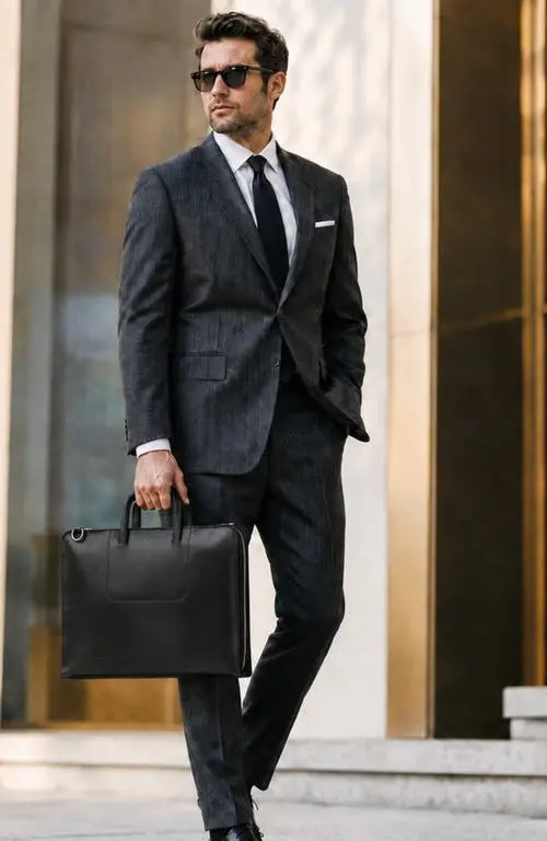 KORCHMAR Jackson Zippered Leather Briefcase - Black