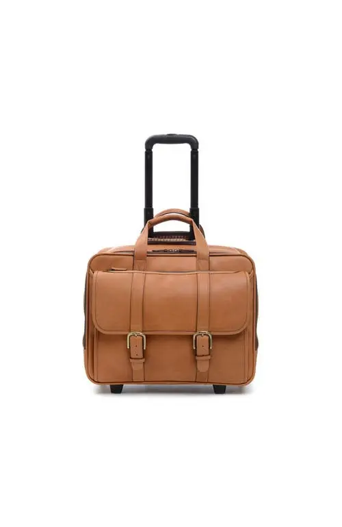 KORCHMAR Kenton Wheeled Leather Travel Briefcase - Tan